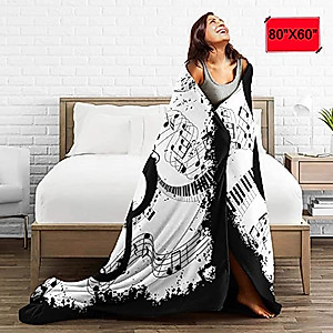 MIBDDK Abstract Music Note with Piano Blanket Flannel Fleece Throw Blankets for Sofa Couch Bed Office All Season 60"X50"