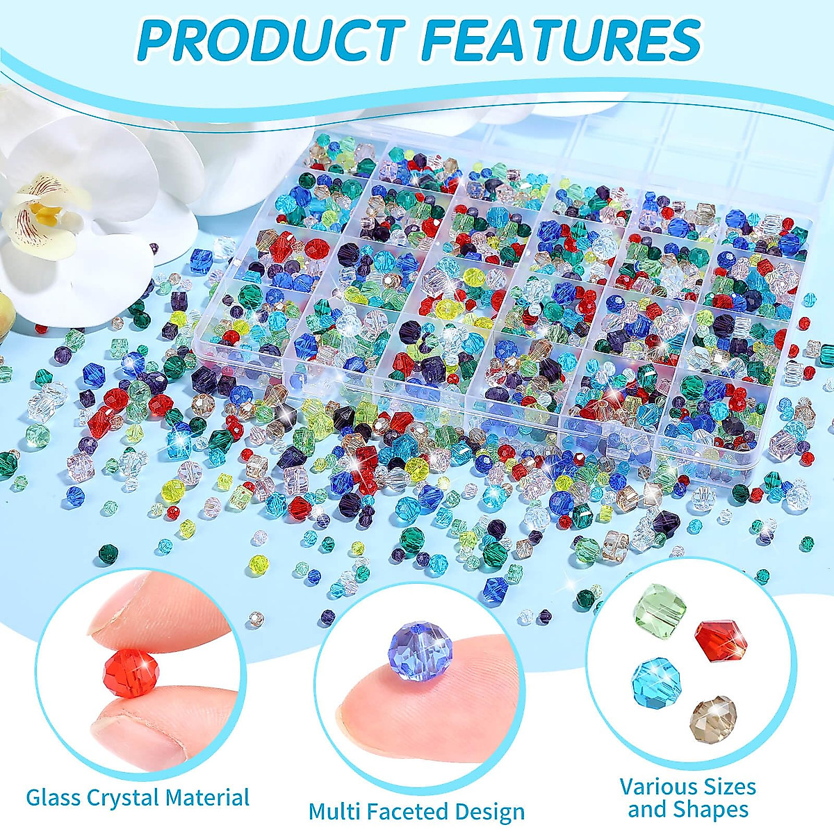 cridoz 1710 Pieces Crystal Glass Beads for Jewelry Making and Crafts, Colorful Beads for Bracelets, DIY Crafts and Home Ornaments