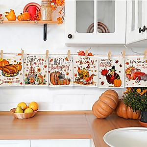 6 Pcs Thanksgiving Swedish Dishcloths Turkey Pumpkins Kitchen Dishcloth Autumn Fall Kitchen Towel Decor Absorbent Quick Drying Reusable Cleaning Dish Cloths for Home Counter Wipes
