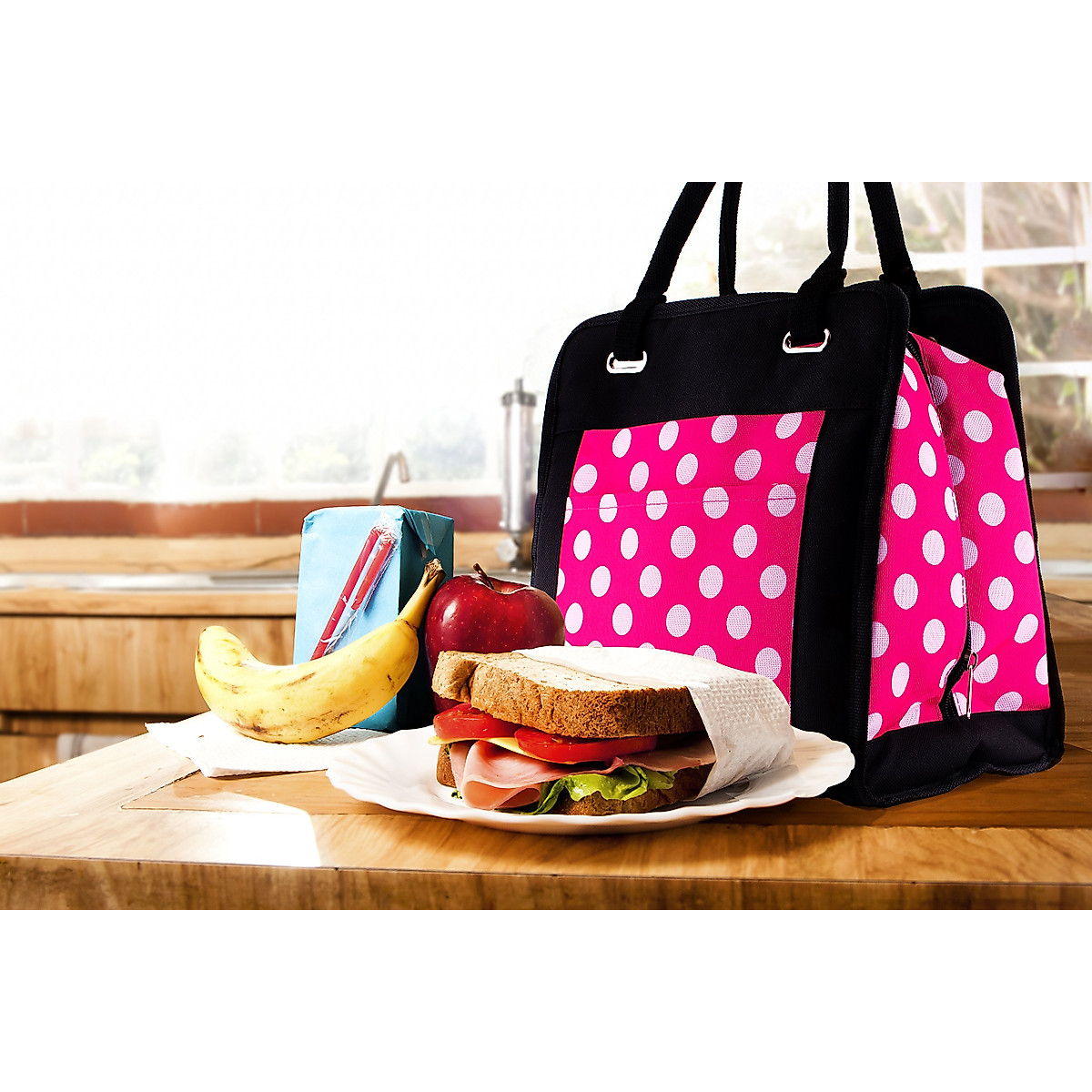 The Cooler Lunch Bag Insulated Cooler Lunch Bag for Women Pink Black Women's Food Storage with 2 ice Packs