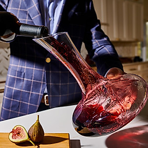 Large Elegant Wine Decanter with Aerator Pourer - Clear Hand Blown 100% Lead-Free Crystal Glass Wine Carafe - Red Wine Decanter Bottle, Wine Lovers Accessory Gift - 1600ml.