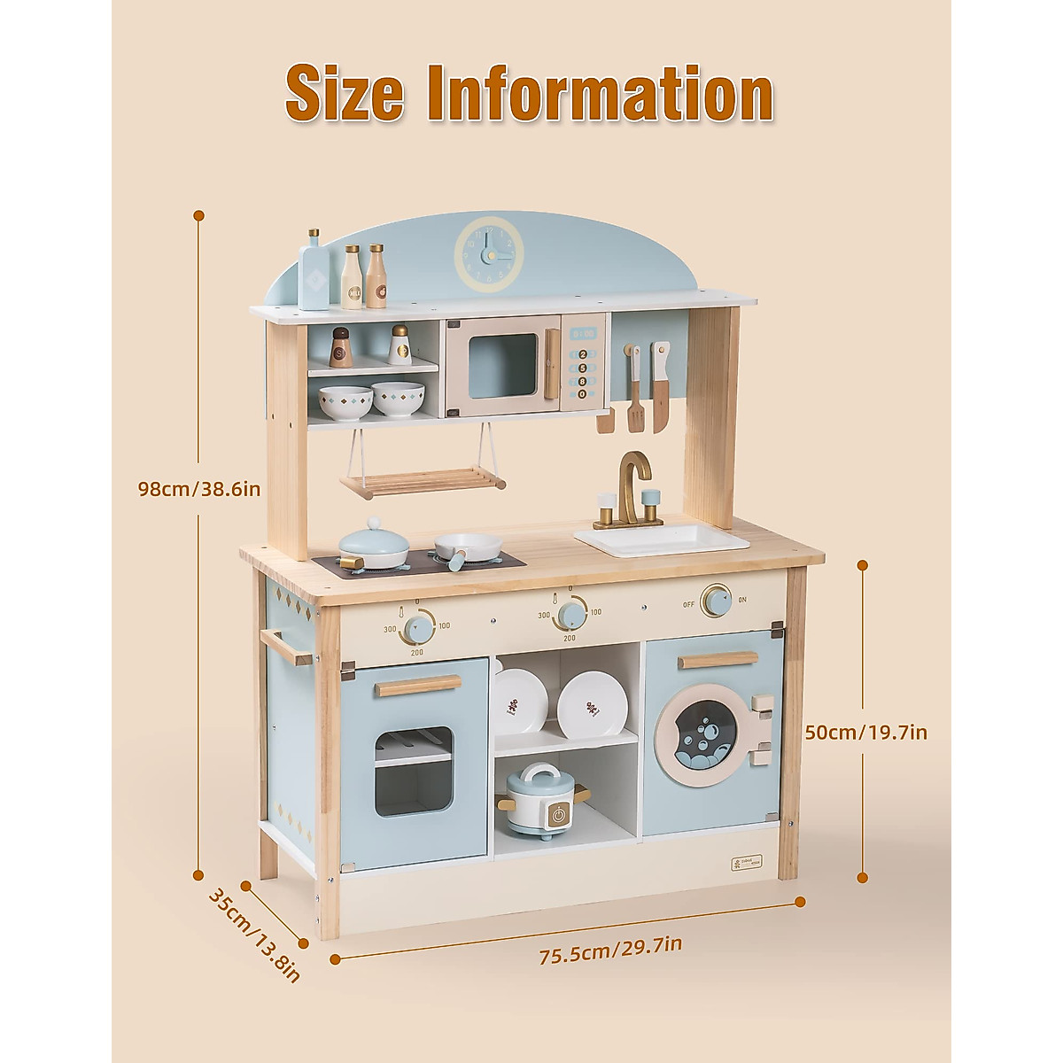 ROBUD Kids Kitchen Playset Wooden Kids Play Kitchen Set Pretend Play for Toddlers Boys Girls