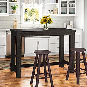 Nathaniel Home Counter Height Bar Dining Room Wooden Frame Table Desk with Iron Footrest, 53“W27 D36 H, Black