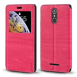 for Gigaset GS160 Case, Wood Grain Leather Case with Card Holder and Window, Magnetic Flip Cover for Gigaset GS160 (5”)