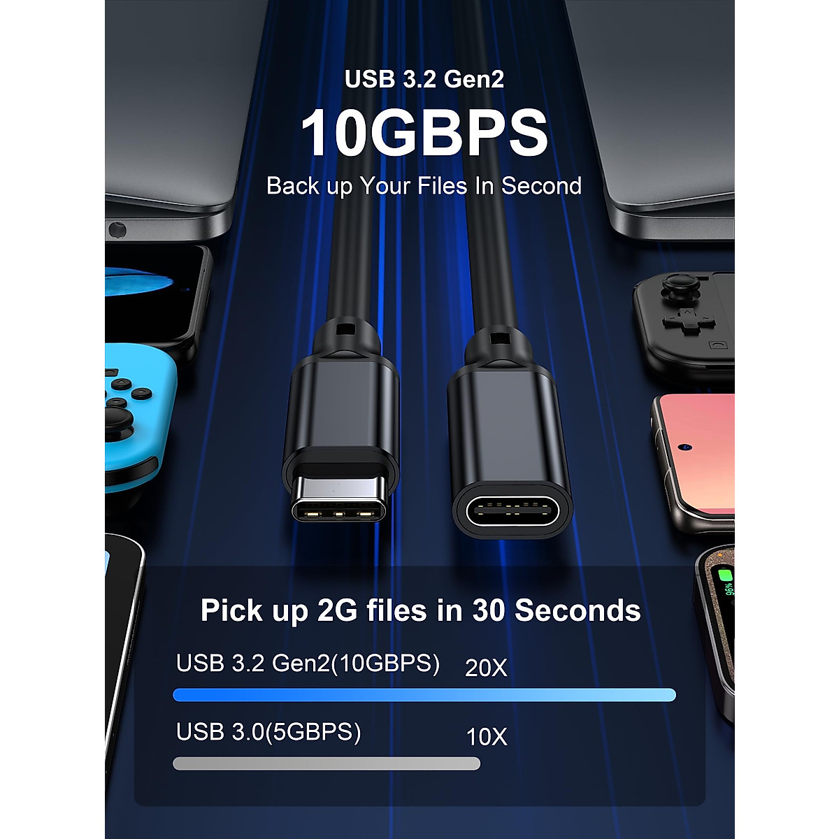 USB C Extension Cable 10FT,USB 3.1 10gbps Male to Female Type C 5A PD100W Fast Charging Cable 4K Video Compatible with Switch,MacBook Pro/Air,iPad Pro,Dell XPS,Surface Book,PSVR2,USB C Hub,iPhone 15