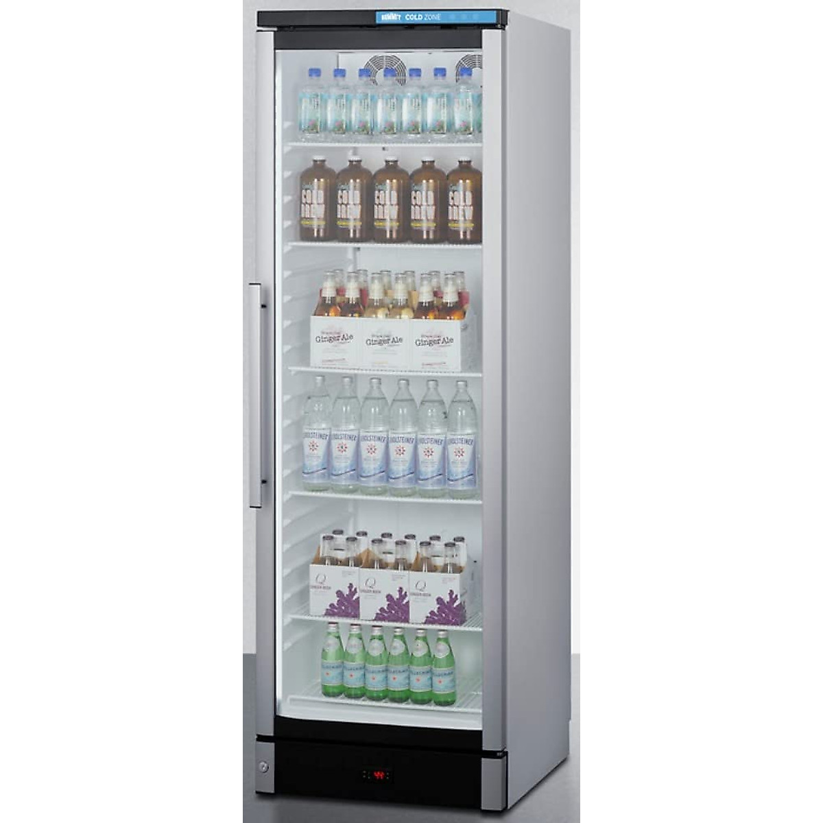 Summit Appliance SCR1301 24" Wide Commercial Glass Door Beverage Center with Lock, Digital Thermostat, Automatic Defrost, Heavy Duty Adjustable Shelves, LED Lighting Inside Door