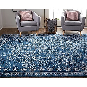 Feizy Bella High/Low Floral Wool Rug, Vallarta Blue/Silver Gray, 8ft x 10ft Area Rug
