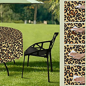 Animal Print Pattern round outdoor tablecloth,Round Tablecloth with Umbrella Hole and Zipper for Patio Garden,Waterproof Spill-Proof,for patio table with umbrella(72" Round,Mustard Orange and Black)