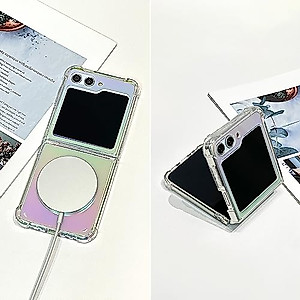 LSL for Samsung Galaxy Z Flip 5 Case [Compatible with MagSafe] Bling Laser Colorful Case Soft TPU Bumper Shockproof Hard PC Anti-Scratch Anti-Drop Protective Slim Magnetic Cover for Women Girls Men