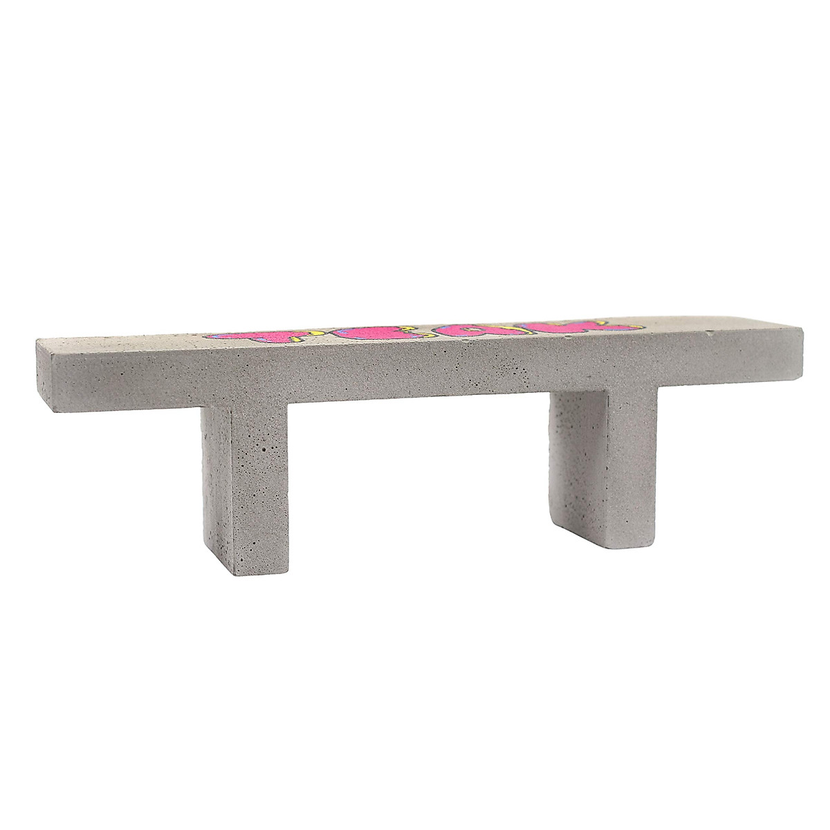 Concrete Fingerboard Bench, Full Color Teak Tuning Logo Graphic - 7" Long, 1.5" Wide, 2" Tall - 1:12 Scale - Teak Tuning