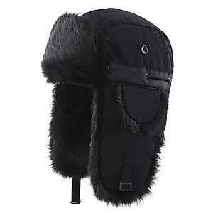 Connectyle Unisex Faux Fur Lined Trooper Trapper Hats with Ear Flaps, 55 60cm, Black