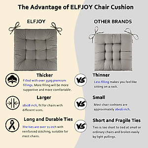 ELFJOY 4 Pack Chair Cushions for Dining Kitchen Chairs 18 Inches Seat Cushion Pads Warm Thick Corduroy Comfort Chair Cushions for Office with Ties(18", Grey)