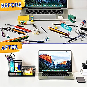 SAWYBISH 2 Pack 3 in 1 Mesh Pen Holder for Desk, 3 Compartments Pencil Holder Desk Organizer Caddy with Sticky Notes Holder Easy Storage Suitable for Home, Office and School