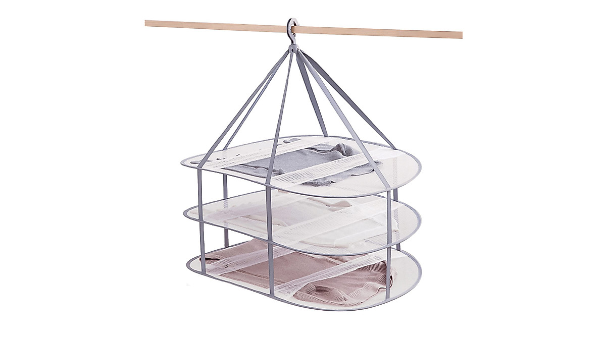 WEISGJA 3-Tier Folding Mesh Drying Rack - Portable & Stackable