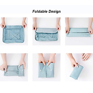 Lightweight 6 Pcs Packing Cubes System, Travel Storage Packing Organizers Laundry Bags Compression Pouches for Luggage (Upgraded Blue)