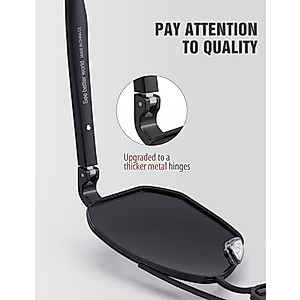 LUENX Aviator Sunglasses for Men Square Polarized Polygon Black Lens Matte Black Frame - UV 400 Protection with Accessories