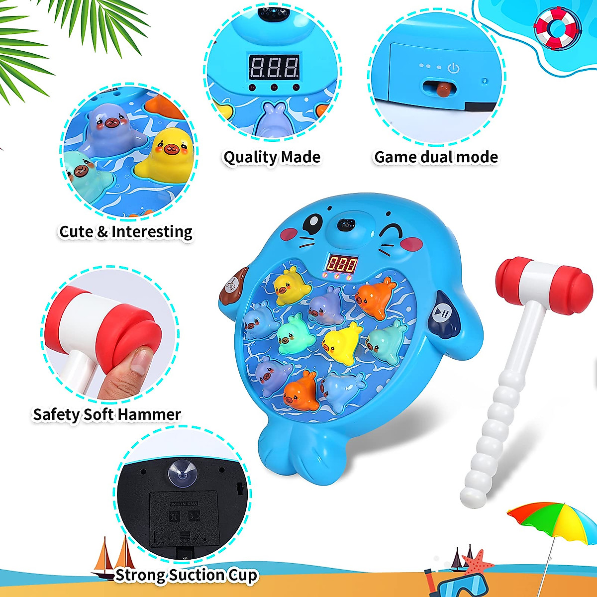 SZJJX Toddler Games Interactive Whack A Seal Game with Hammer, Activities Toys for 6+ Year Old Boys Girls,Early Developmental Toy, Fun Musical Educational Toys Gifts for Kids