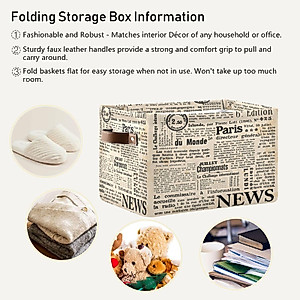 YETTASBIN Newspaper Art Storage Basket 1pc, Large Collapsible Toys Clothes Organizer, Long-Lasting Canvas Storage Bin with Handle for Shelves Closet Laundry Home Office Decor