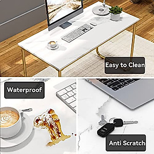 Dorriss Computer Desk,Home Office Desks, 47" Writing Desk,Computer Table,White and Gold Desk, White Faux Marble Desk,Gold Metal Frame, Modern White Computer Desk for Home Office (White Marble+Gold)