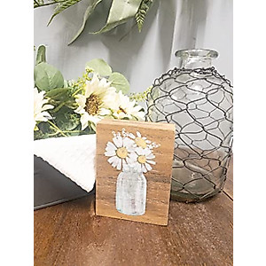 Inspirational Wood Grain Mini Block Sign, 4" (Daisies)