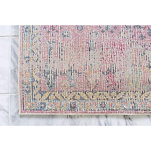 Unique Loom Monterey Collection Vintage Bohemian Inspired with Distressed Tribal Design Area Rug, 8 x 10 ft, Pink/Yellow