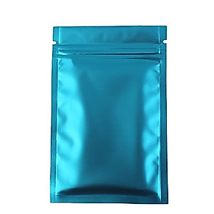 QQ Studio Pack of 100 Smell Proof Food Safe Flat Metallic Foil Flat Zip Top Lock Sample Food Storage Bags Pouch 8.5x13cm (3.3x5.1) (Matte Blue)