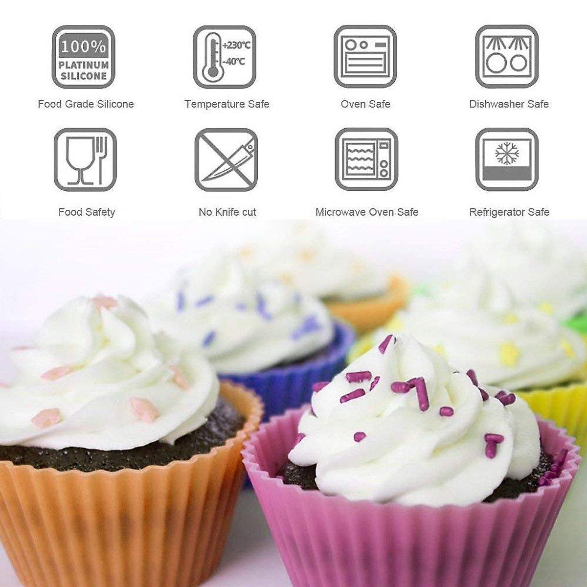 Mirenlife Reusable and Non-stick 2 Inch Mini Size Silicone Baking Cups/Muffin Cups/Mini Cupcake Liners/Mini Chocolate Holders/Truffle Cups -24 Pack-6 Vibrant Colors (Rose)