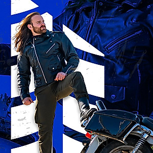 HWK Brando Leather Motorcycle Jacket for Men, Genuine Black Leather Jacket with Removable CE Armor & Micro Polyester Thermal Lining for Weather & Water Resistant Enduro Motorbike Riding - XX Large