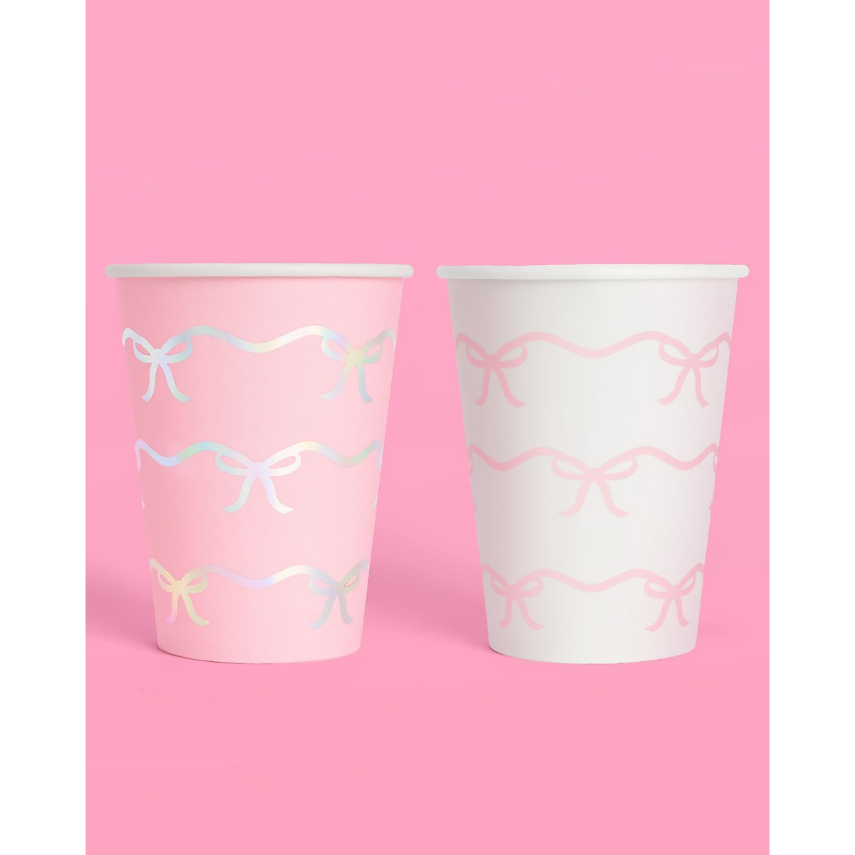 xo, Fetti Party Decorations Bow Paper Cups - 24 Disposable 14 oz Foil Cups | Pretty Bachelorette Decorations, Bow Theme Birthday Party, Bridal Engagement Drinkware, Coquette Cute Supplies