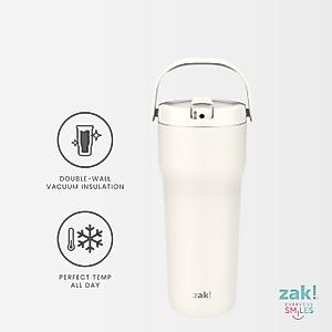 Zak Designs Sutton Travel Tumbler for On the Go, 30oz Stainless Steel with Vacuum Insulation, Straw Spout, Carry Handle for Cold Drinks (Vanilla Yellow)