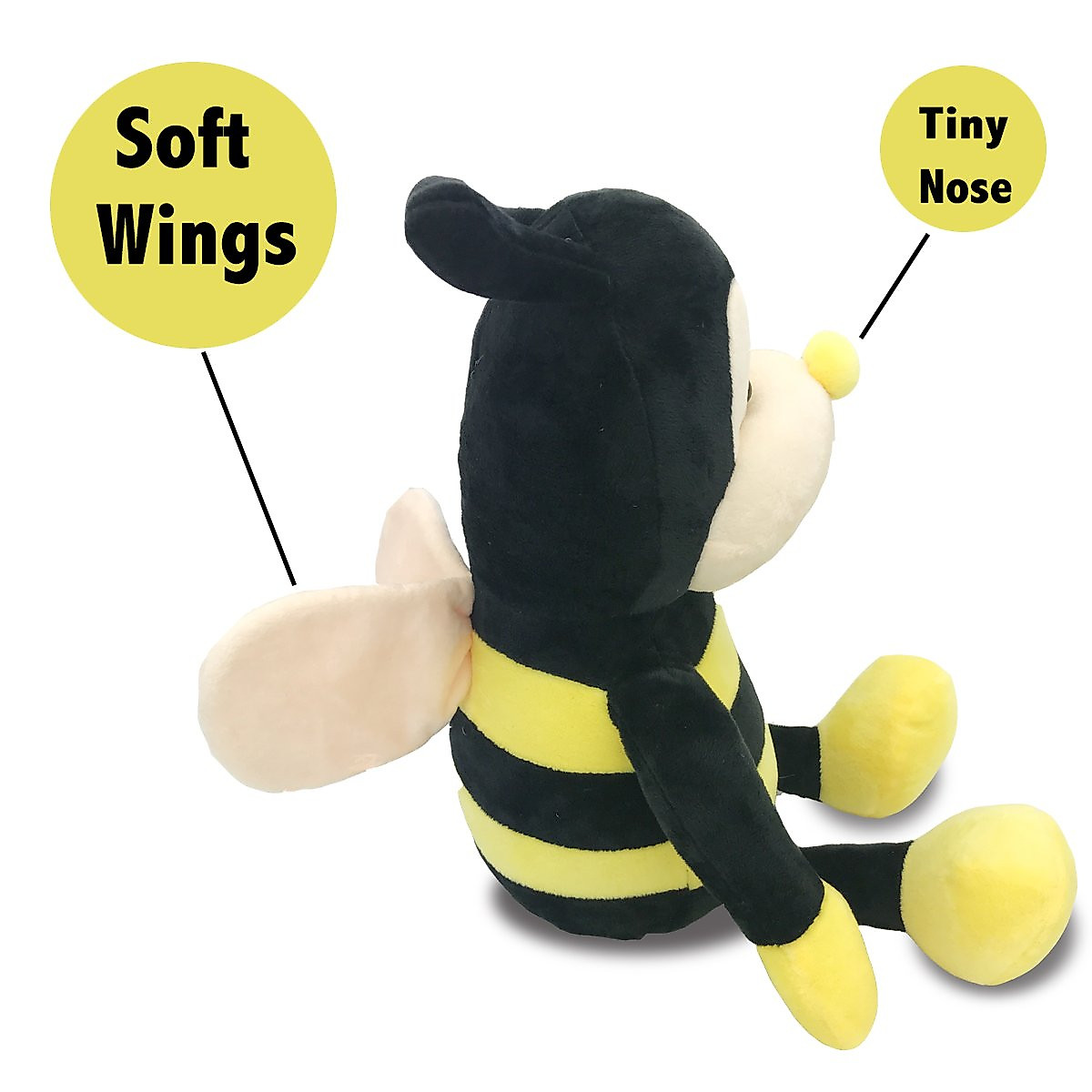 Garden Buzz Cuties Nana The Bee with Smile Face and Yellow Wings Plush Bumblebee Stuffed Animal Shaped Soft Bug Insect Toy Plushie Present