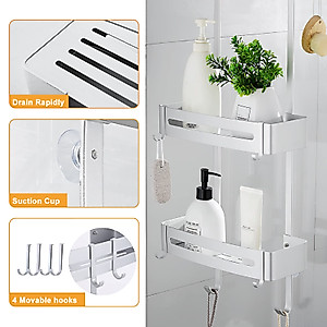 UIFER Shower Caddy Over The Door, Rustproof Aluminum Shower Caddy, Shower Door Storage Organizer with a Suction Cup, Hooks and Basket