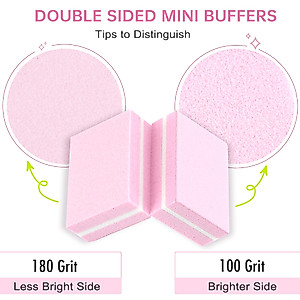 Mini Nail Buffer Blocks, 100/180 Grit Sponge Buffing Sanding Block File Manicure Tools Bulk 50Pcs (Pink)