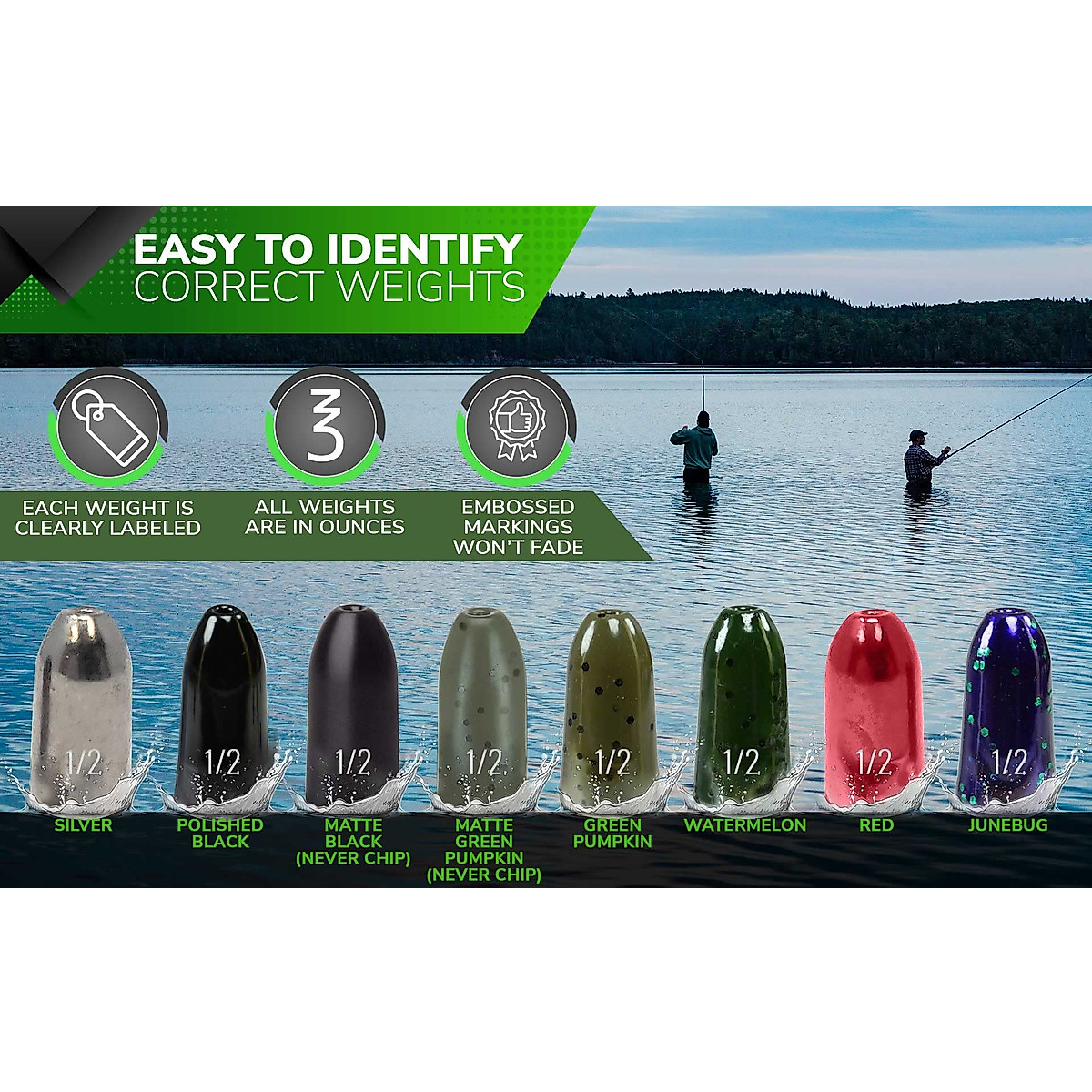 Reaction Tackle Tungsten Bullet Fishing Weights/Worm Sinkers for Bass Fishing - 3/8 Never Chip Black