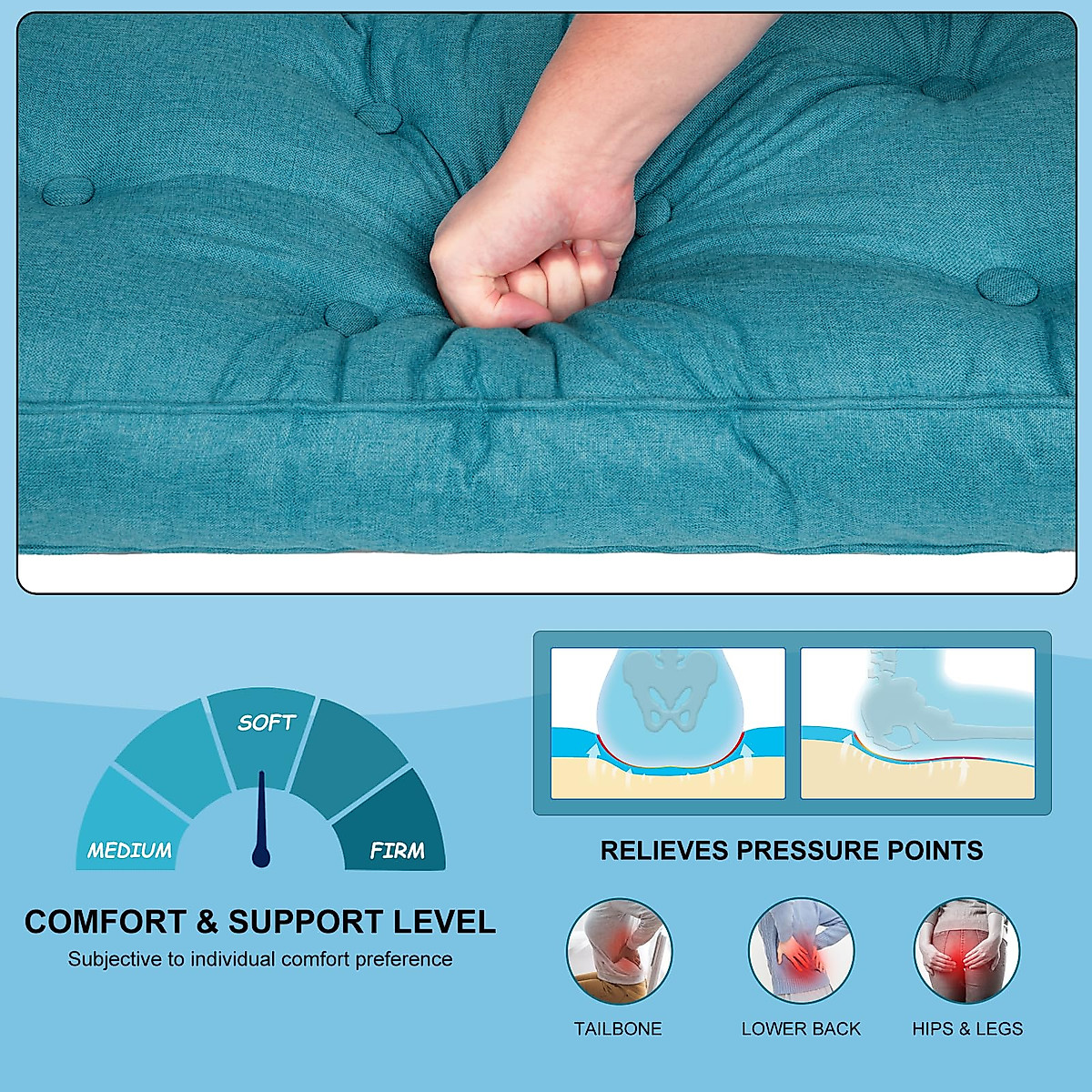 Millsilo Bench Cushion, Bench Cushions for Indoor/Outdoor Furniture, Window Seat Cushions, Garden Patio Large Pads with Button Reinforcement, for Shoe Bench Dining Porch Bench 48x18x4 inch, Teal