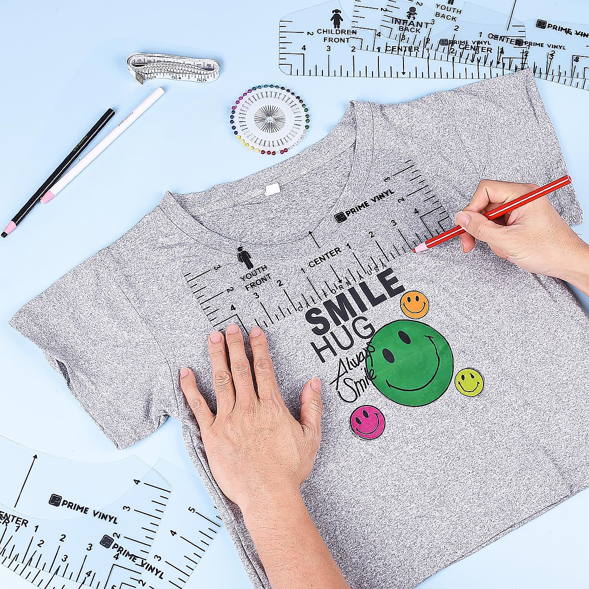 17Pcs Tshirt Ruler Guide for Vinyl Alignment, Prime Vinyl Tshirt Ruler for Cricut Heat Press HTV Vinyl Center Designs, Craft Sewing Supplies and Accessories