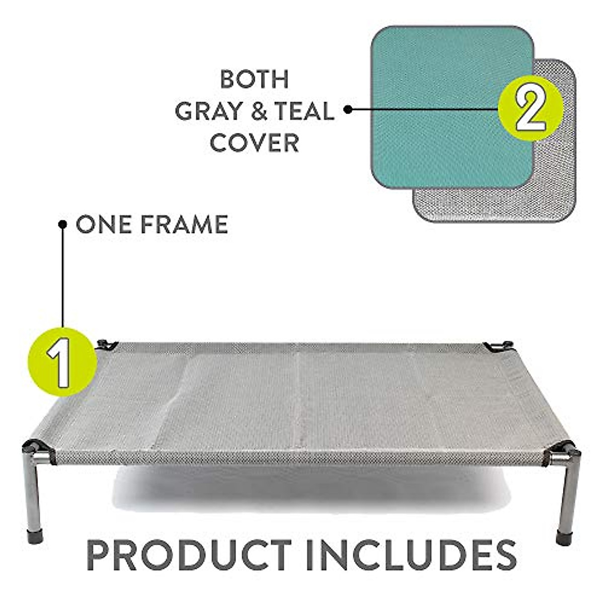 Hyper Pet's Raised Rest Deluxe Elevated Dog Bed (Outdoor Dog Bed-Great Raised Dog Bed, Small Dog Bed- Medium Dog Bed) [Value Pack 1 Frame-2 Covers Gray/Teal] 30"x20'x6.99"