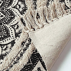 LEEVAN Mandala Boho Runner Rug, 2.3' x 5.3' Tufted Hand Woven Washable Hallway Black Cream Chic Tassels Door Mat Farmhouse Indoor Floor Rugs for Bedroom/Kitchen/Bathroom/Living Room