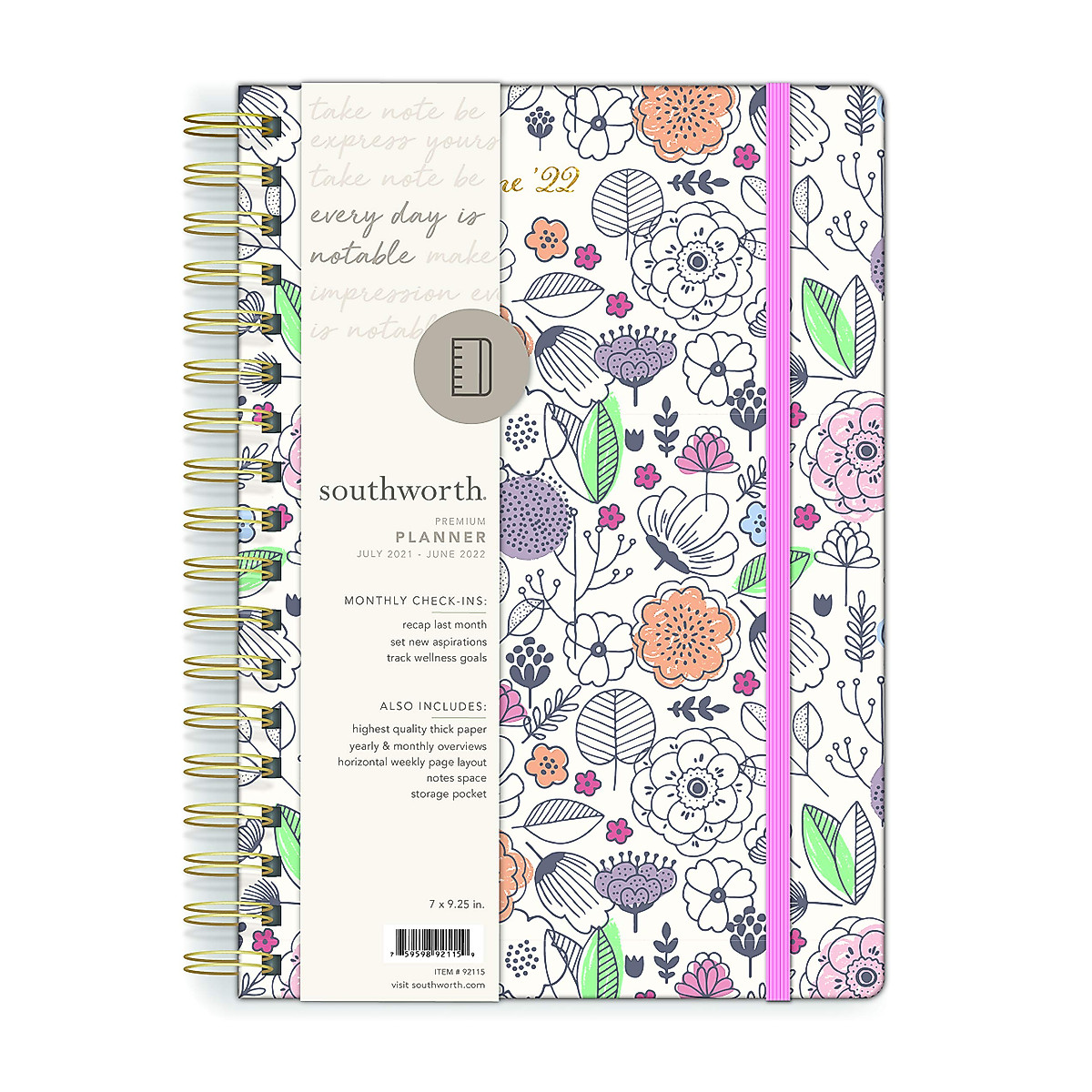 Southworth Academic Planner (July 2021-June 2022), 7" x 9.25", Bright Floral Burst, 28 lb./105 gsm Paper, Medium Twin Wire (92115)