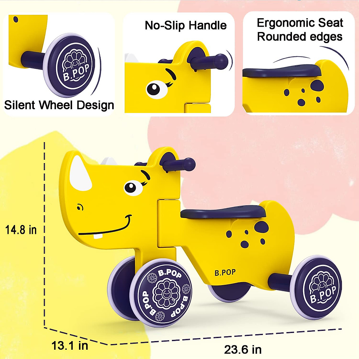 RUAN Rhino Toddler Ride On Toys, Baby Balance Bike Go and Grows Ride On Toys with Music & Light for 18-36 Months Old Kids Boys Girls (369)