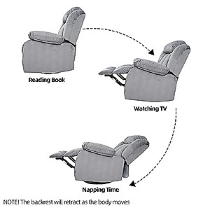 INZOY Massage Swivel Rocker Recliner with Heat and Vibration, Manual Rocking Recliner Chair with Vibrating Massage, Comfy Padded Overstuffed Soft Fabric Heated Recliner, Light Grey