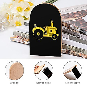 Cartoon Tractor Wood Book Ends for Shelves Non-Skid Bookend Book Stand Book Holder Stopper for Home Office School