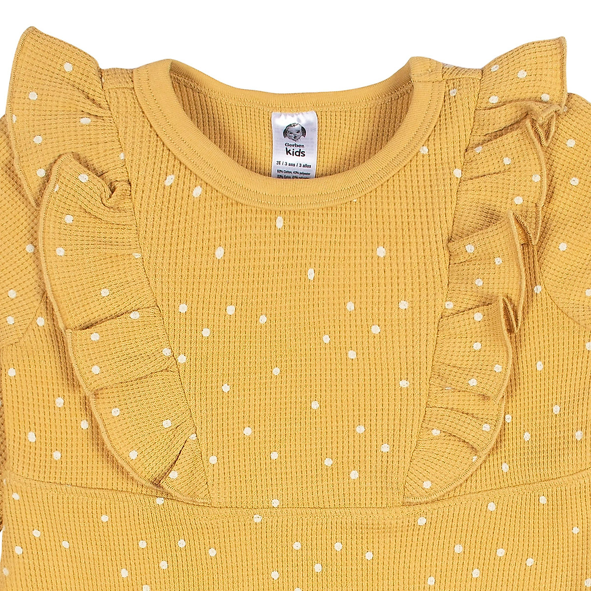 Gerber Baby Girls' Toddler Long Sleeve Dress with Ruffle Detail, Yellow Dots, 18 Months