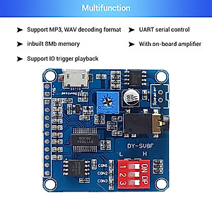 PEMENOL Voice Playback Module, Music Player Voice prompts Voice Broadcast Device MP3 Trigger Amplifier Class D 5W 64MBit Flash for Arduino Valentine's Day DIY