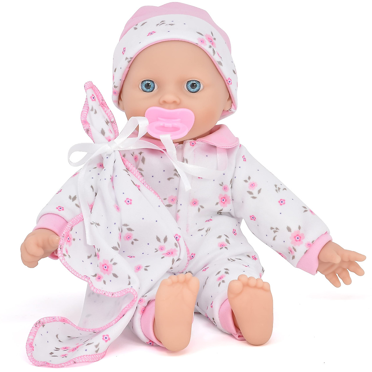 Gift Boutique - 12 Inch Soft Body Baby Doll in Gift Box, Baby Doll with Bottle and Pacifier, Blanket and Pink Floral Clothes