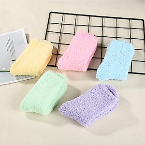 Zando Women's Winter Fuzzy Warm Crew Sock Microfiber Cozy Sleeping Plush Socks Thick Fluffy Slipper Sock Casual Super Soft Home Sock 5 Pairs Rainbow Solid One Size