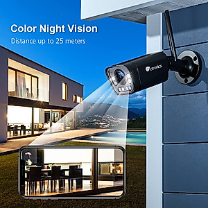 Ctronics 4K 8MP Security Camera Outdoor WiFi with 25M Color Night Vision, CCTV Camera Surveillance Camera Home Security with Human Detection, Two-Way Audio, IP66 Waterproof, SD Card Storage, Black