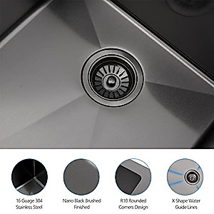 33 Black Undermount Workstation Kitchen Sink, Scamall 33 X 19 X 10 Inches 16 Gauge Nano Black Stainless Steel Single Bowl Workstation Kitchen Sink With Offset Drain SML006SBG