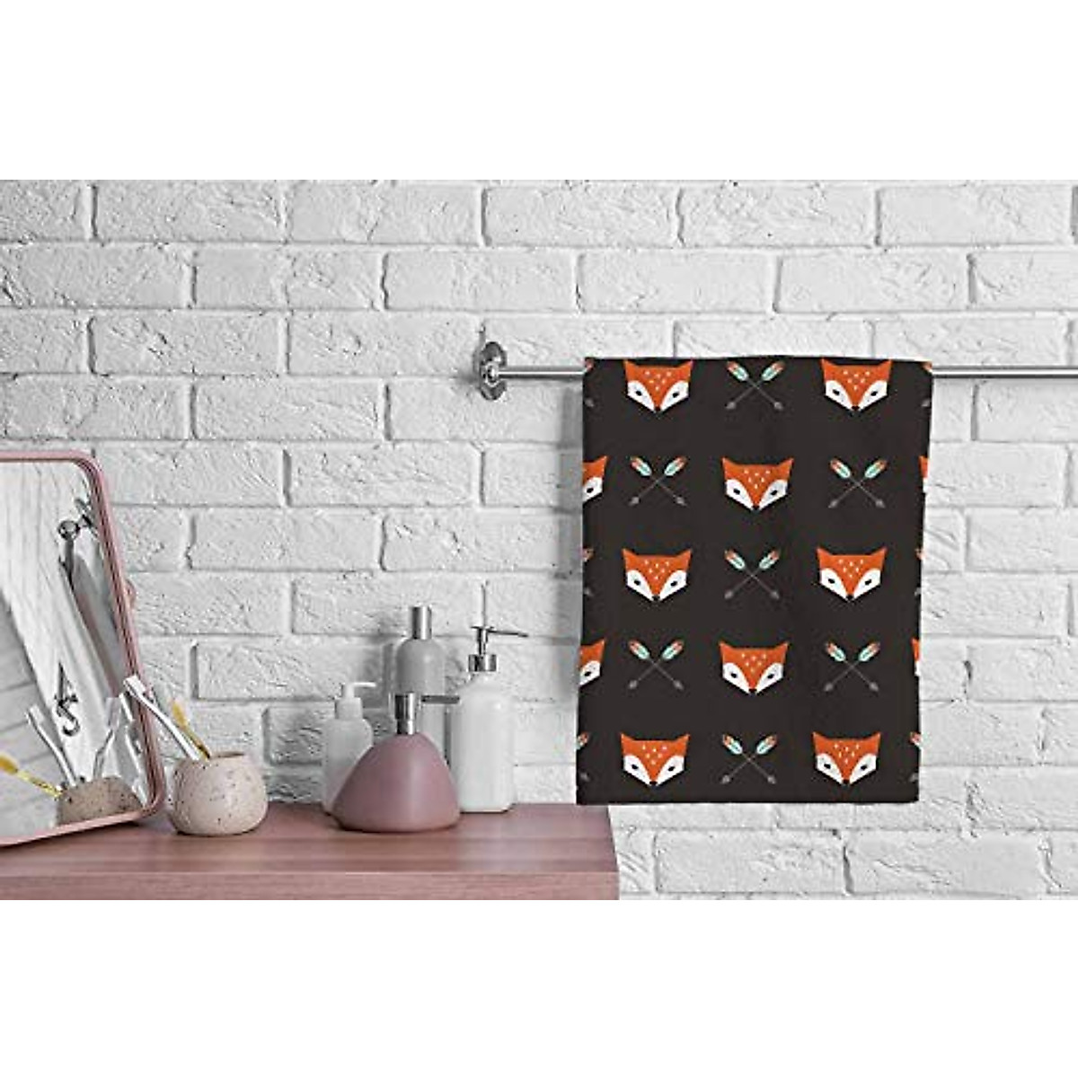 oFloral Foxes and Arrows Hand Towels Cotton Washcloths,Seamless Pattern Fox Head On Black Super-Absorbent Soft Towels for Bath/Kitchen/Yoga/Golf/Face Towel for Men/Women/Girl/Boys 15X30 Inch