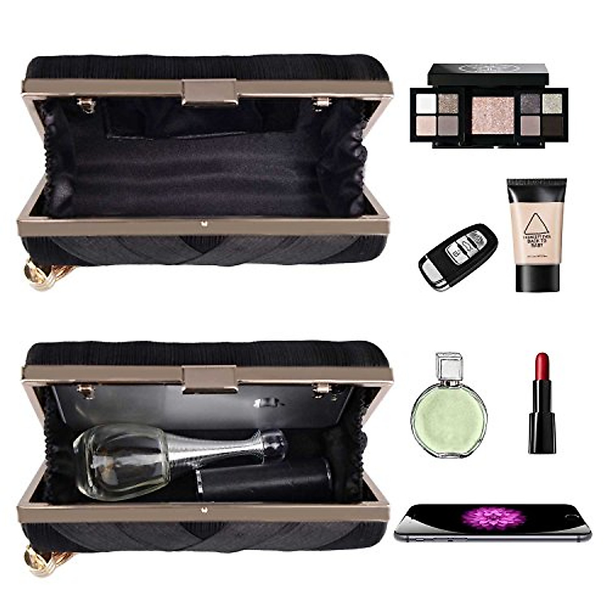 BAGLAMOR Women's Evening Handbags Elegant Tassel Bag Clutch Purse for Bride Wedding Prom Night Out Party, Black